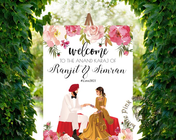 Anand Karaj Welcome Sign With Red and Pink Theme Customizable for ...