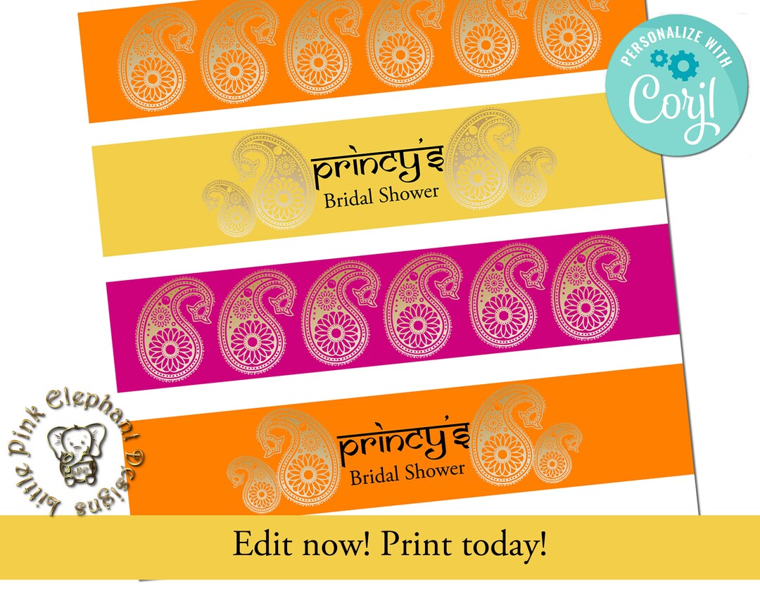 Indian Bottle Wraps as Bollywood Bottle Labels, Mendhi Party Decor ...