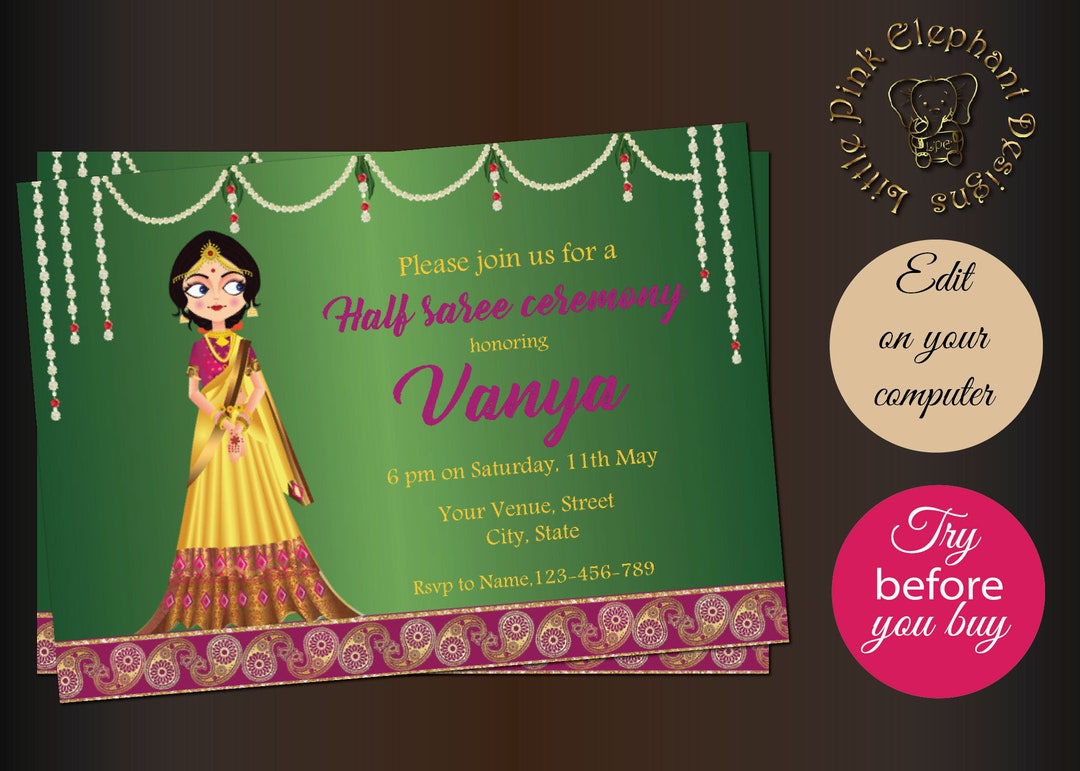 Half Saree Invitations as Half Sari Invites, Half Saree Function ...