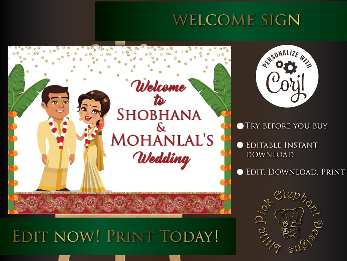 South Indian Wedding Welcome Sign as Keralite Wedding - Etsy