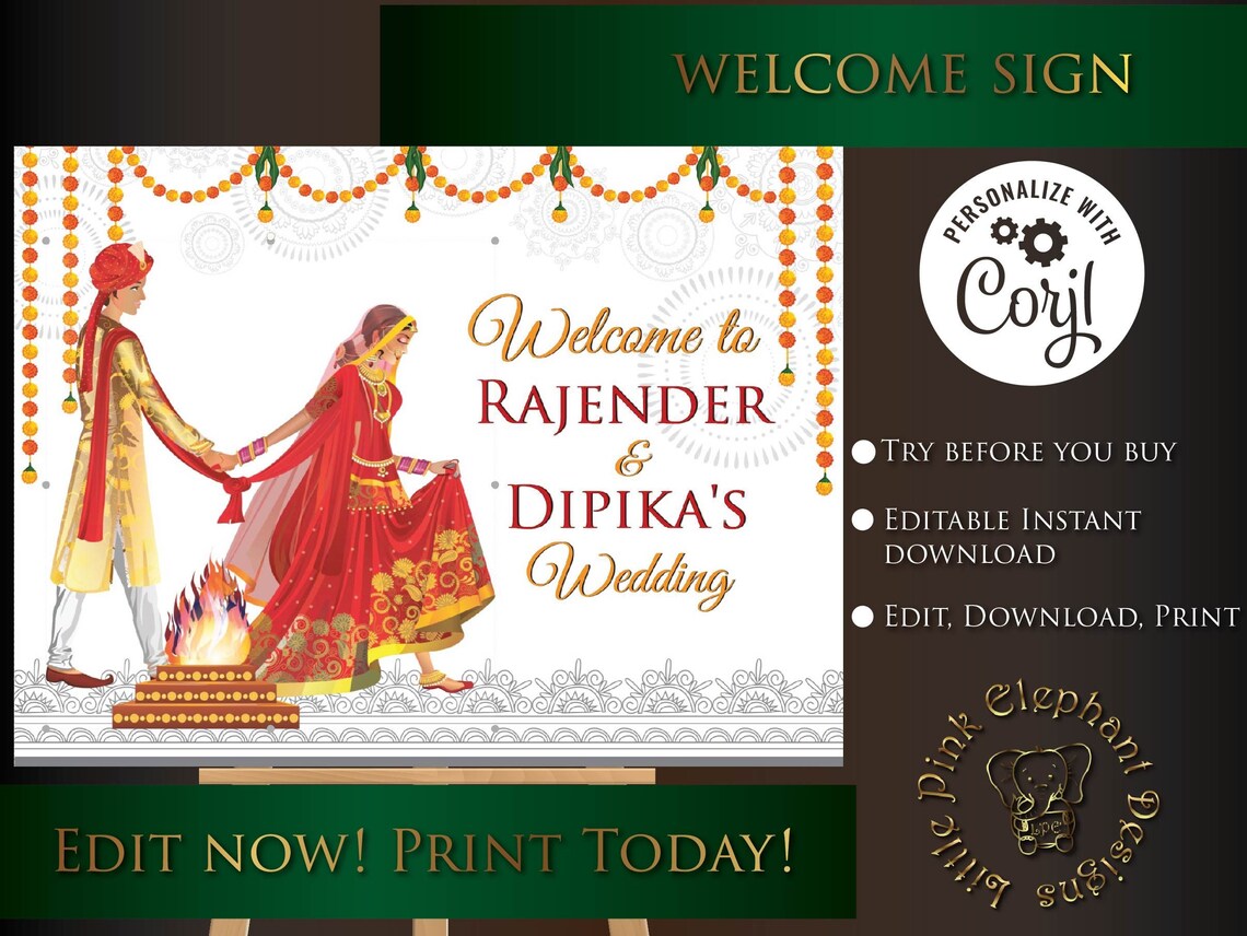 Hindu Wedding Welcome Sign & Signs for Indian Wedding Hindu - Etsy
