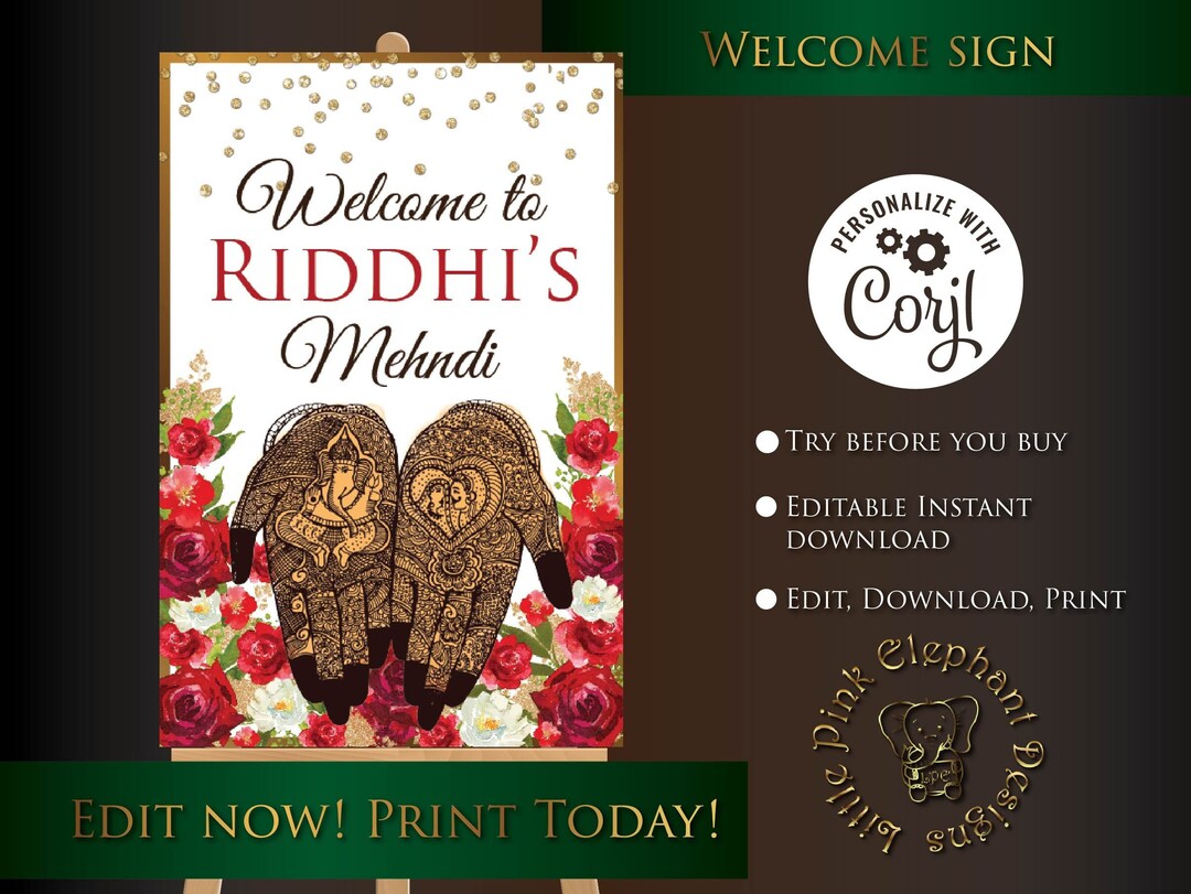 Buy Mehndi Signs as Mehendi Welcome Sign, Hindu Mehndi Signs & Mehendhi ...