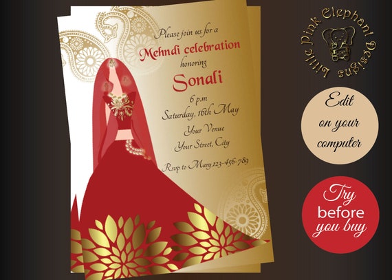 Mendhi Invitations in Indian Wedding Invites Instant Download - Etsy