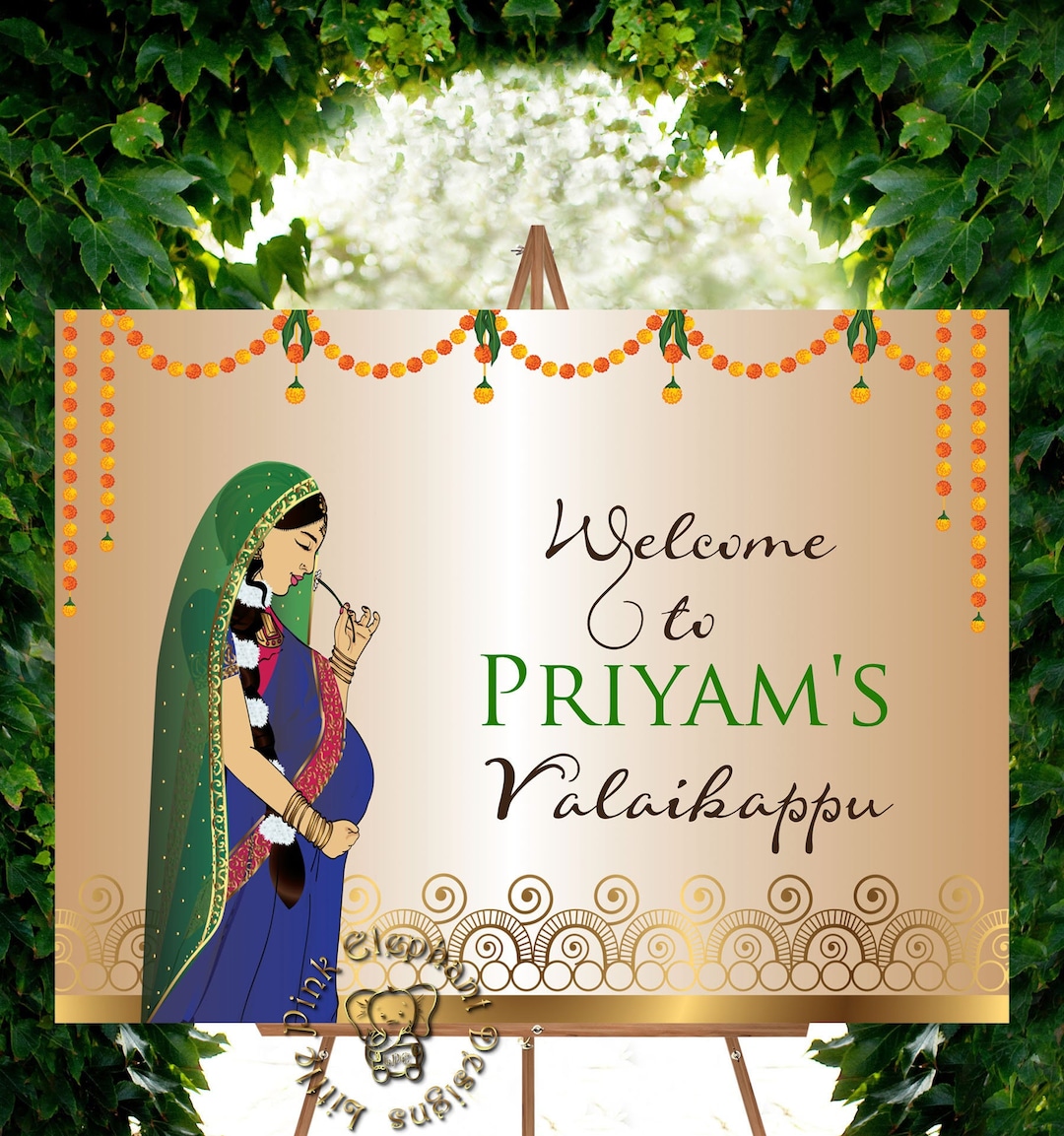 Indian Baby Shower Signs in Seemantham Decor, Godh Bharai Welcome Signs ...