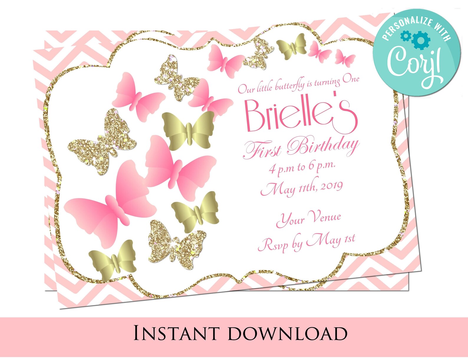 Butterfly Invitation Templates as First Birthday Invitations - Etsy