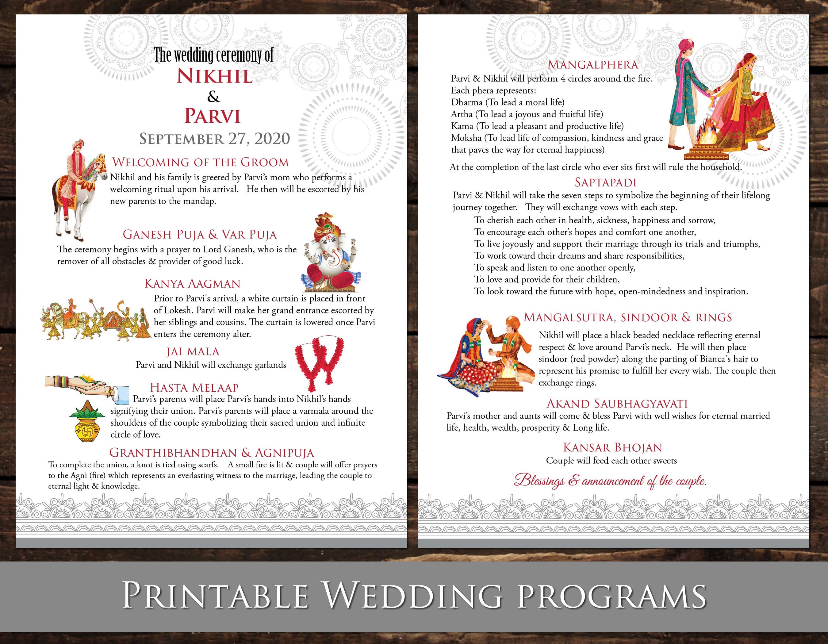 Editable Hindu Ceremony Program Template Hindu Wedding Program Indian 