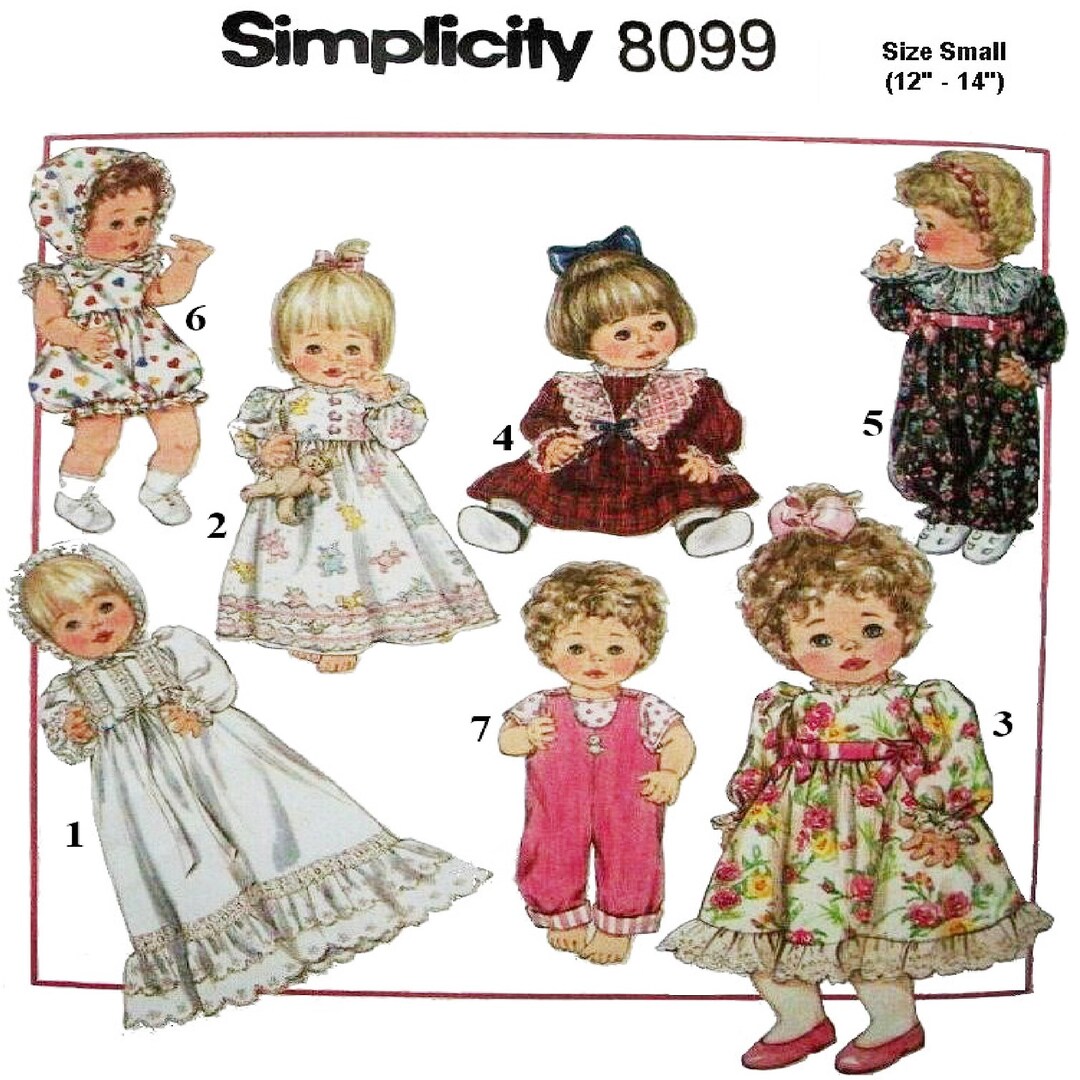12 14 Baby Doll Clothes Pattern Simplicity 8099 Small Doll Clothes ...