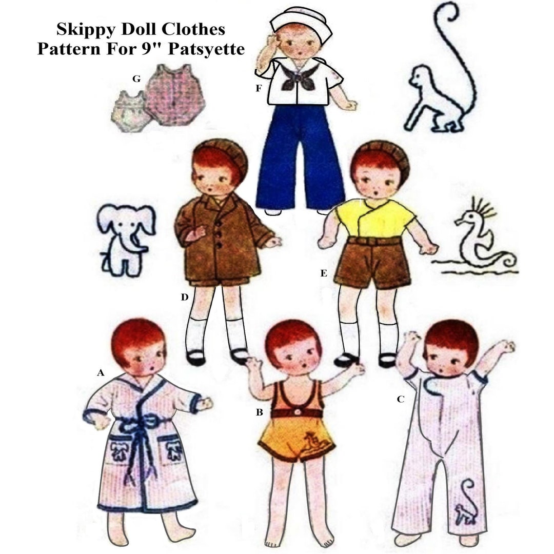 9" Patsyette Doll Clothes Sewing Pattern, Skippy Doll Clothes Sewing ...