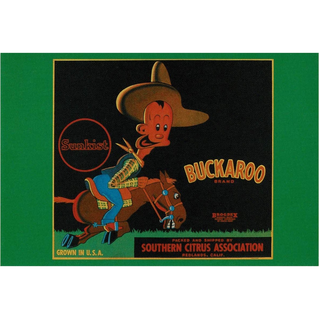 Sunkist Buckaroo Brand Fruit Crate Label Uncut Postcard Southern Citrus ...