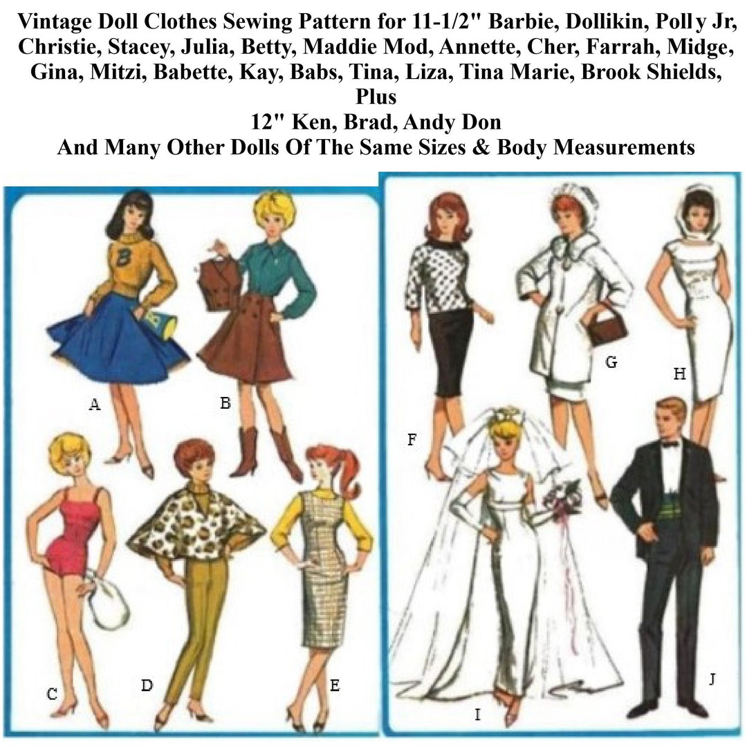 11-1/2" and 12" Doll Clothes Pattern, Barbie & Ken Doll Clothes Pattern ...