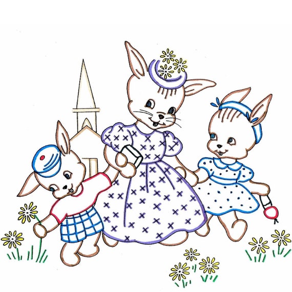 Bunny Rabbit Hand Embroidery Pattern Superior 135 Hot Iron - Etsy