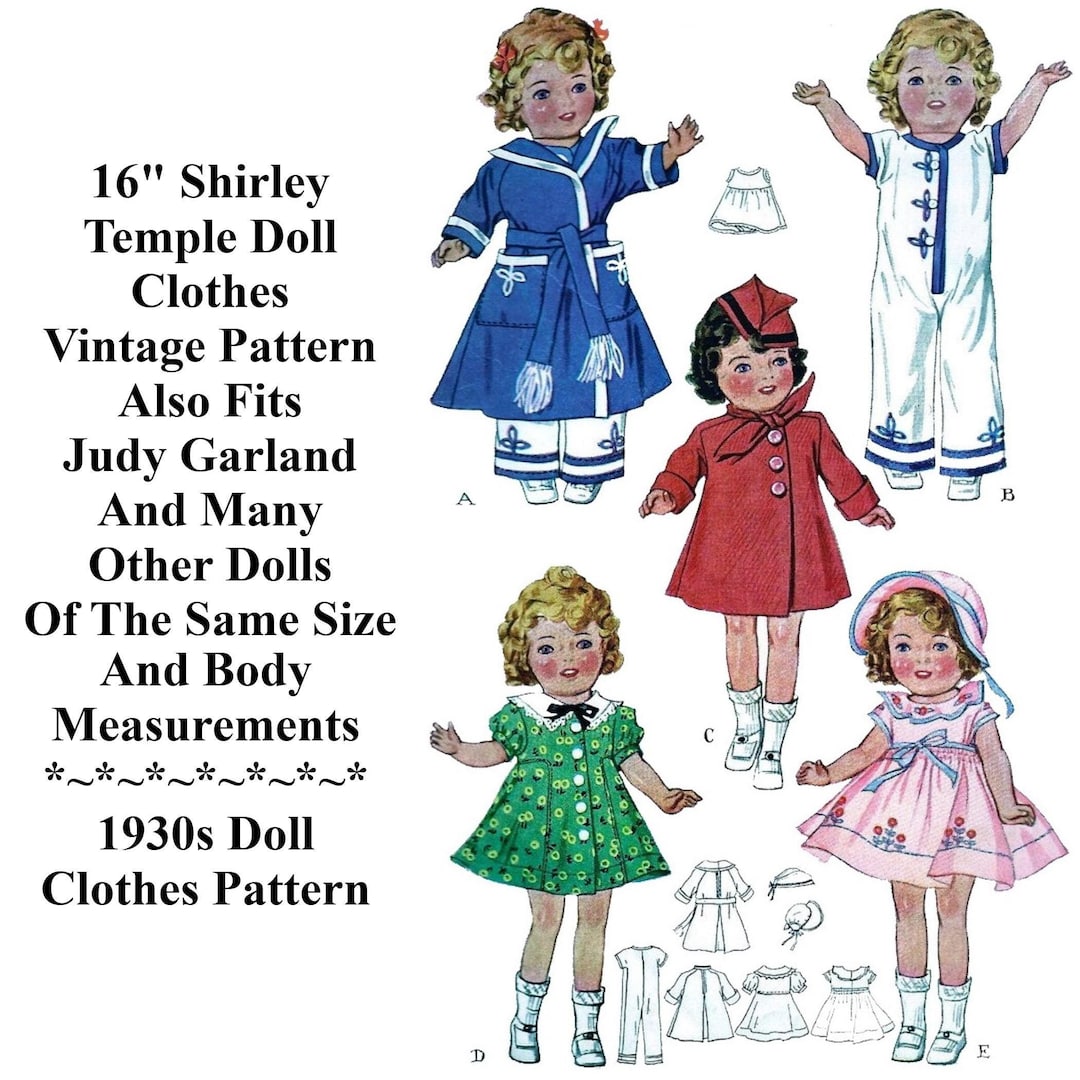 16" Shirley Temple, Judy Garland Doll Clothes Vintage Sewing Pattern ...