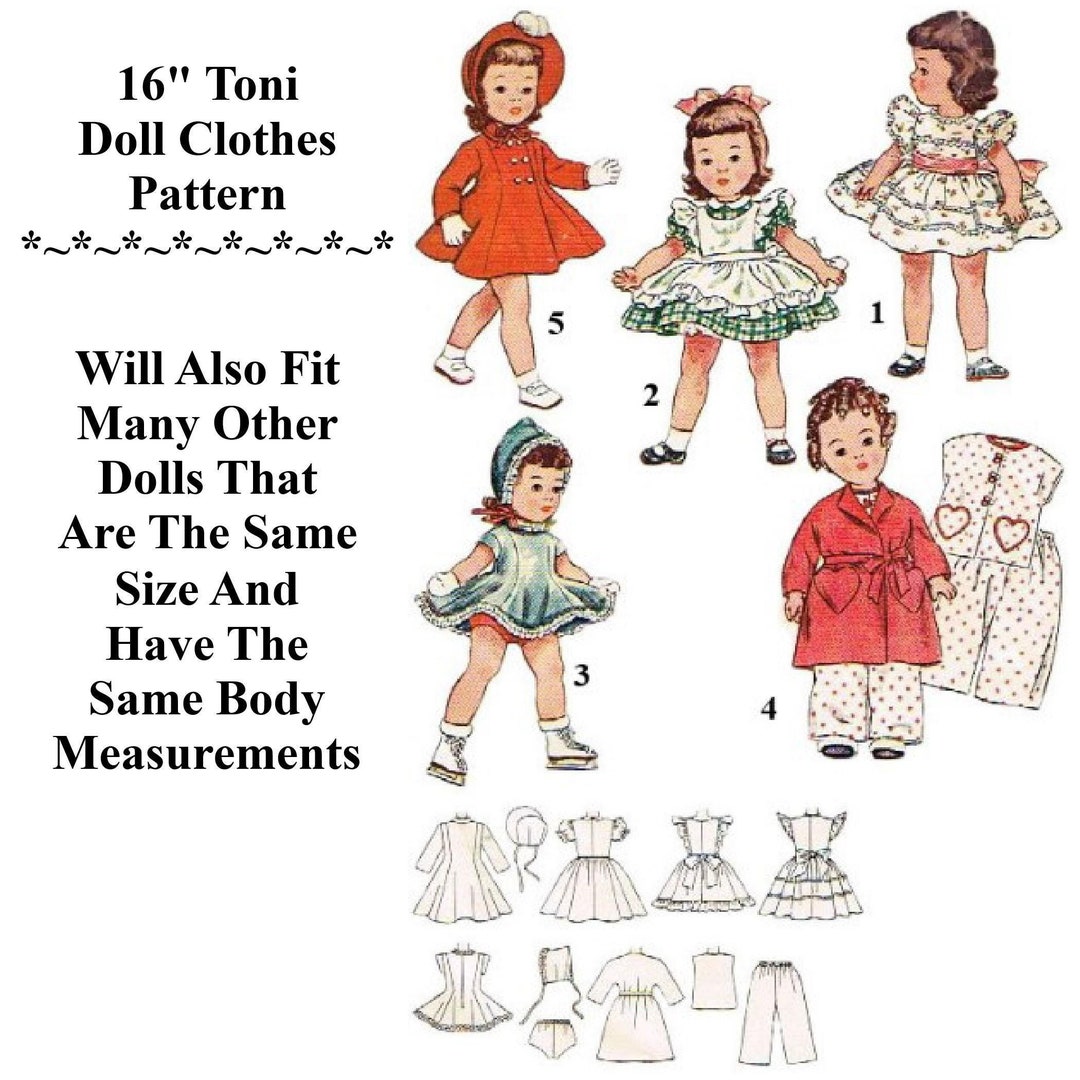 16" Doll Clothes Pattern, Vintage Sewing Pattern for Toni and Other ...
