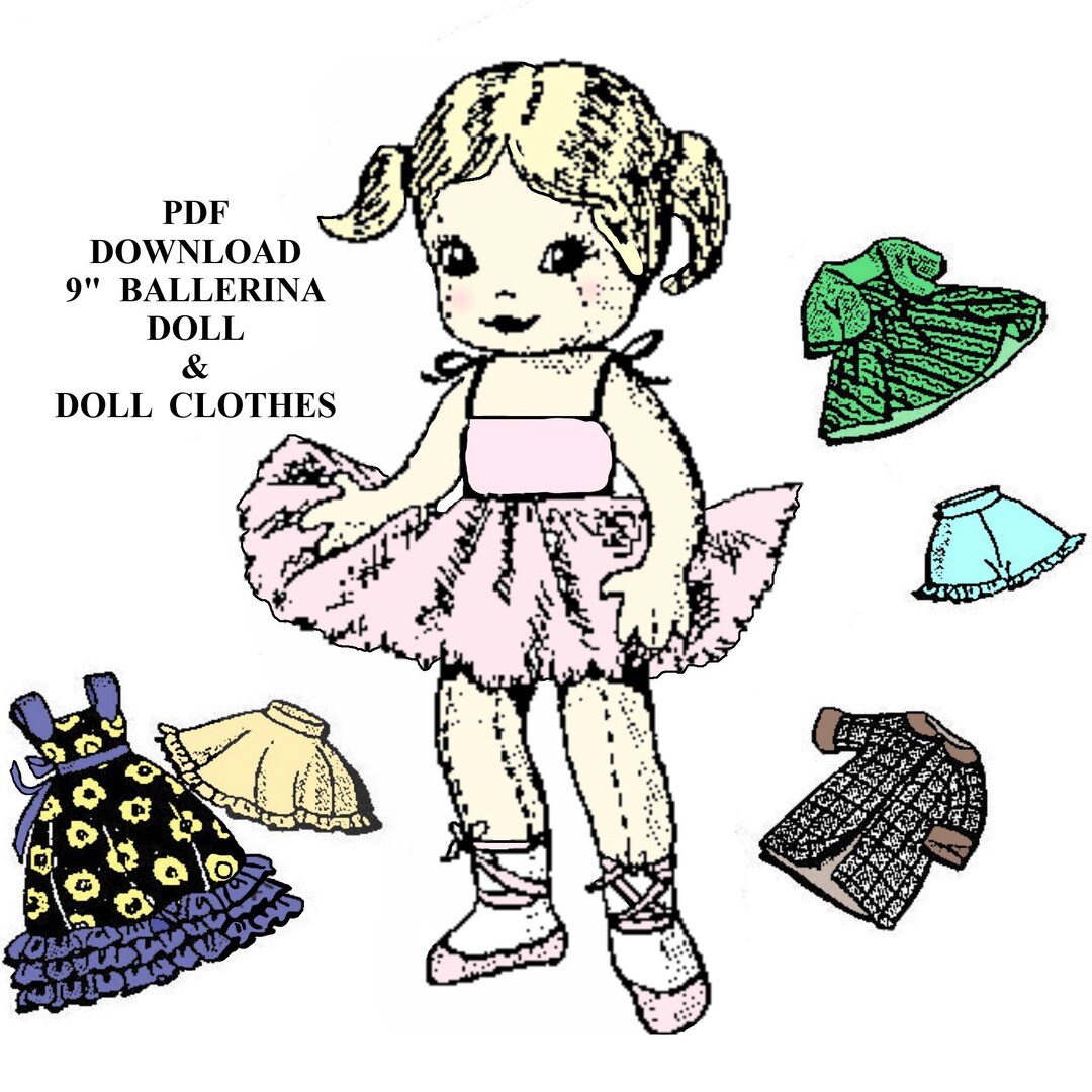 9 Ballerina Doll Pattern and Doll Clothes Jointed Doll Vintage Pattern ...