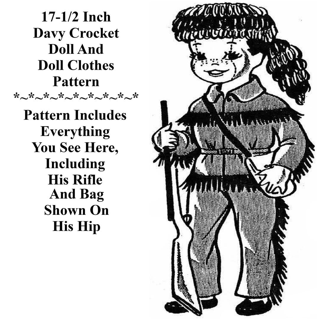 17-1/2" Doll Pattern and Doll Clothes Pattern for Davy Crocket, Vintage ...