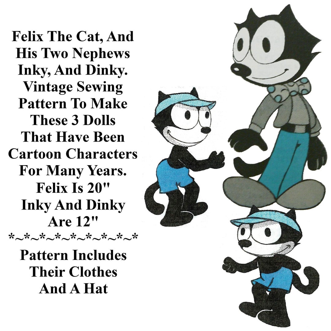 Felix the Cat, Inky & Dinky Cloth Doll Vintage Sewing Patterns, Cartoon ...