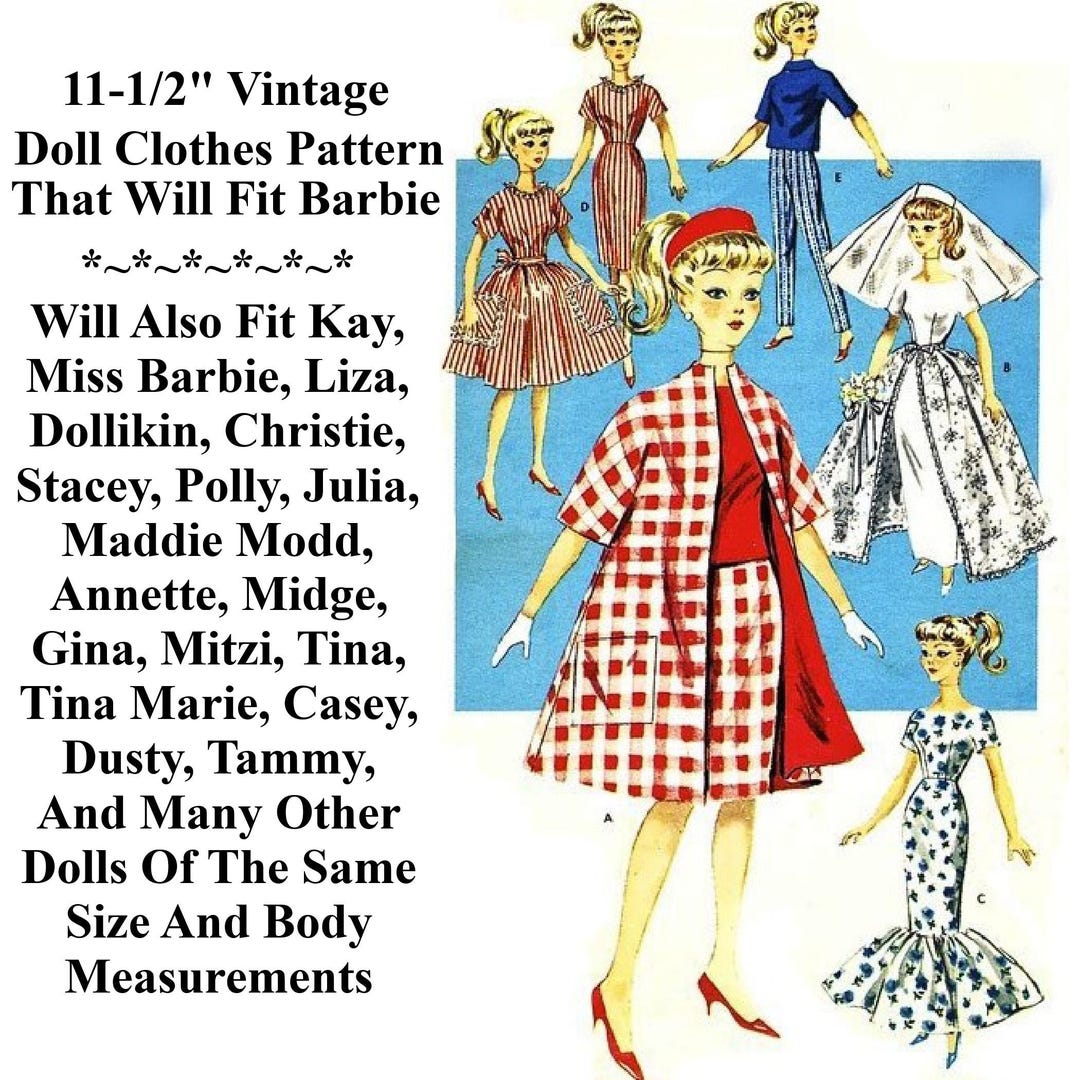 11-1/2" Doll Clothes Pattern for Barbie, Miss Barbie, Dollikin ...