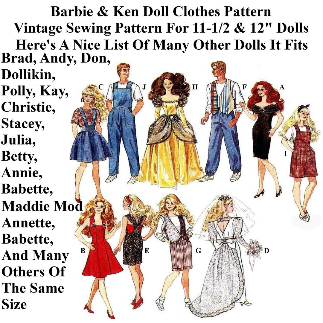 Barbie & Ken Doll Clothes Pattern Will Also Fit Many Other Dolls of the ...