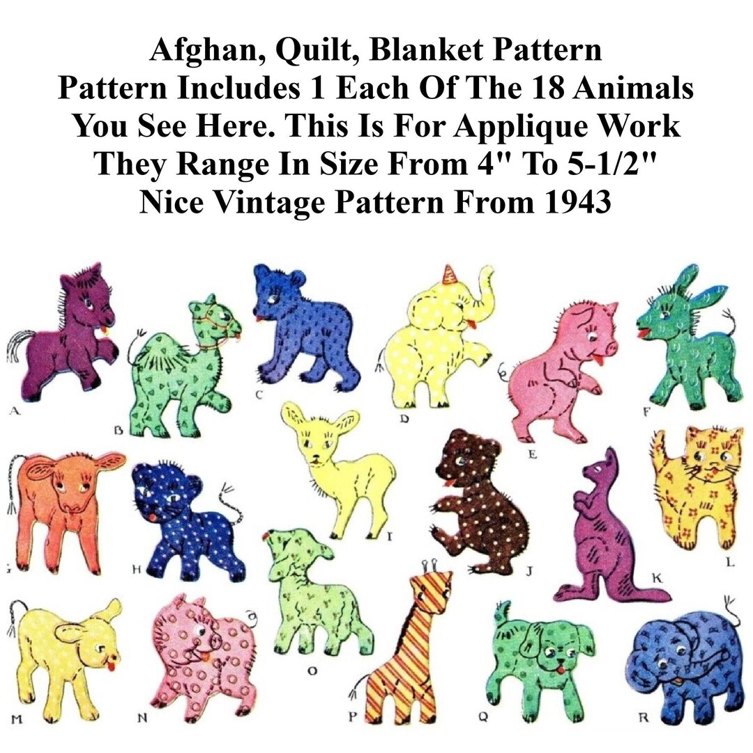 18 Animals Applique Quilt Pattern - Etsy