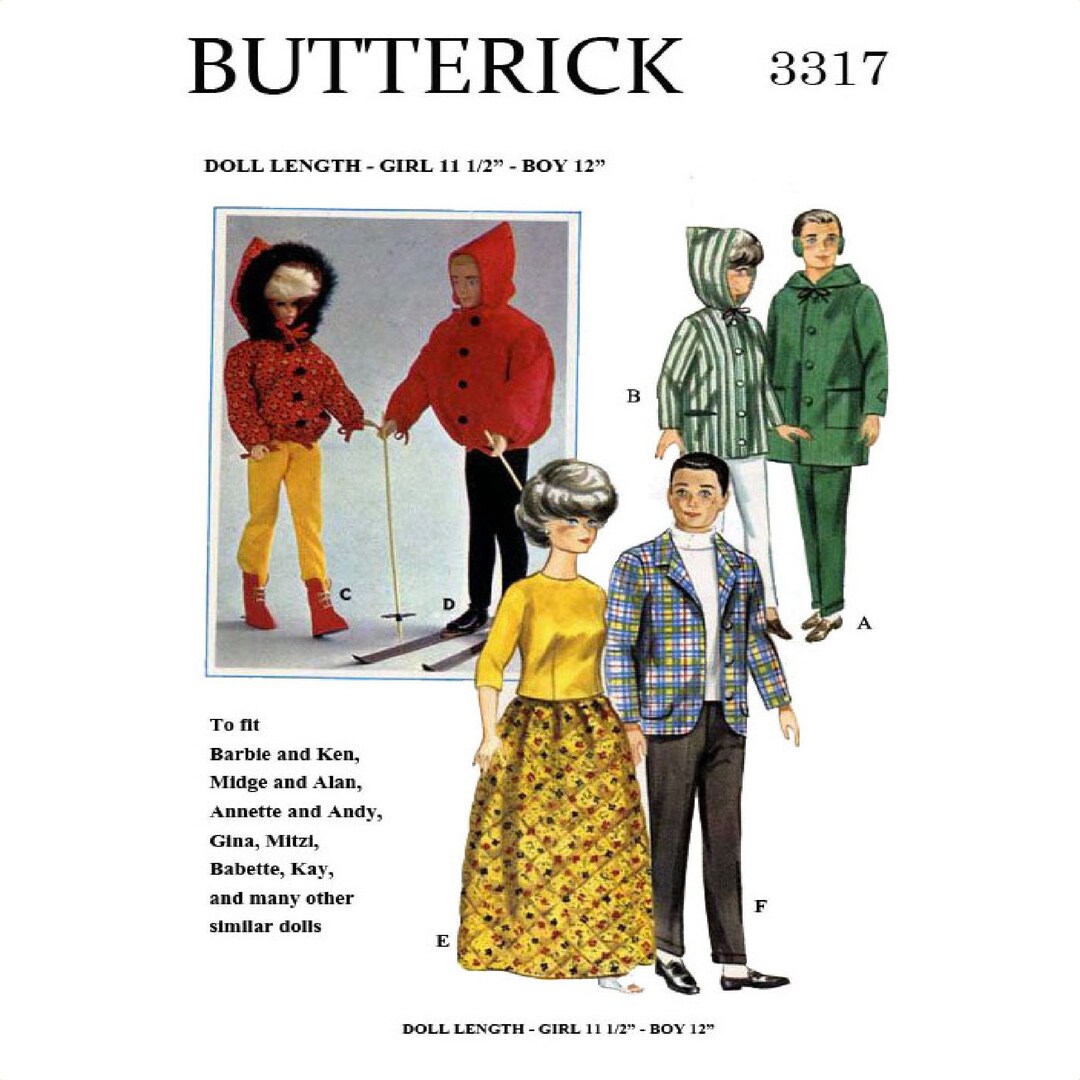 Barbie & Ken Doll Clothes Pattern Butterick 3317 Vintage Pattern PDF ...