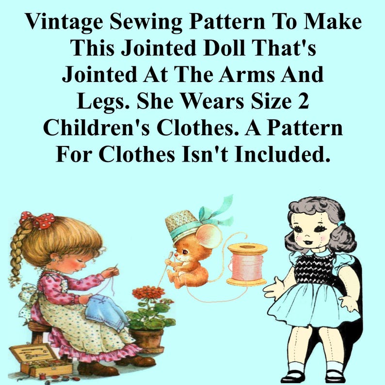 30" Doll Pattern, Jointed at Arms and Legs, Vintage Sewing Pattern From ...