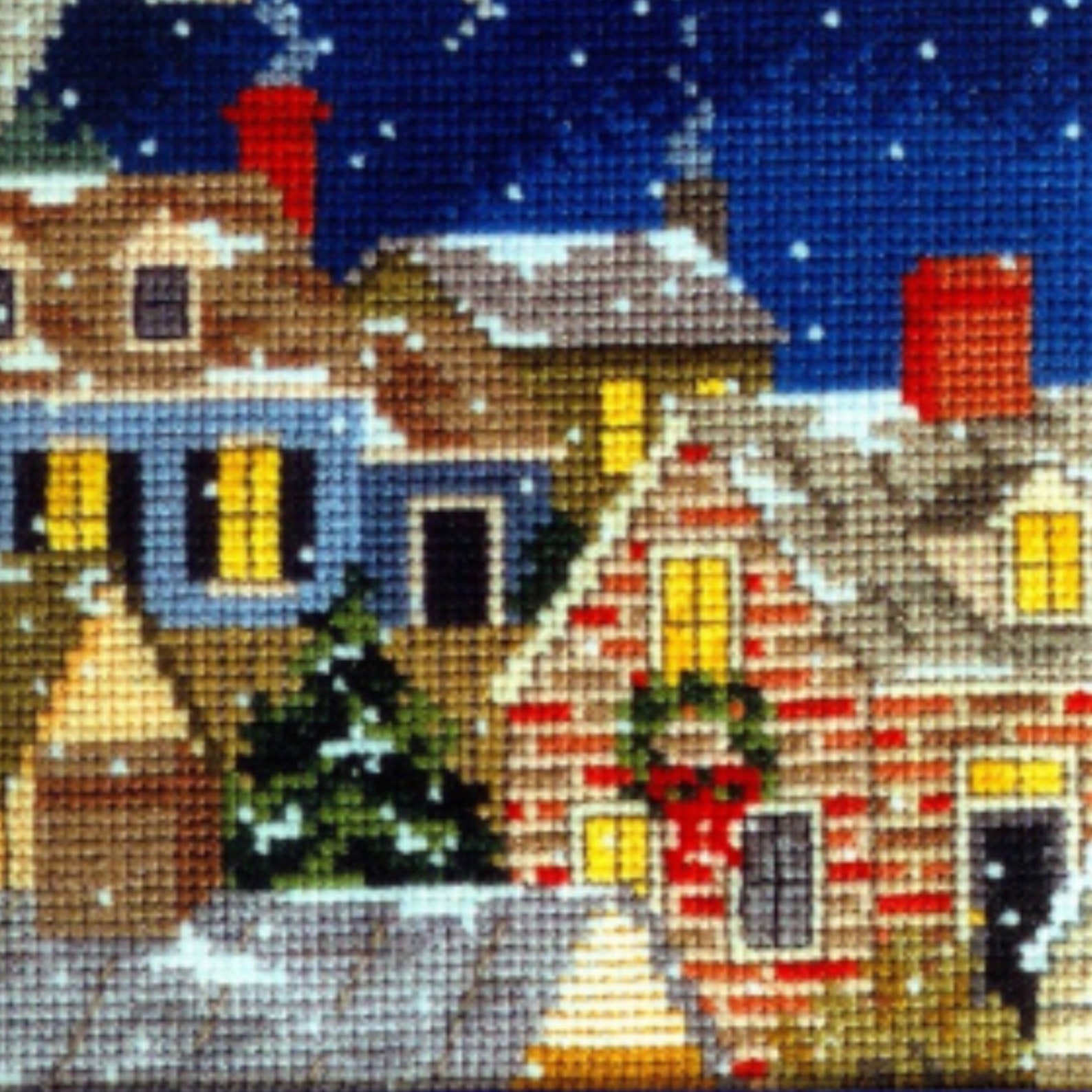 Christmas Eve Pattern in Cross Stitch Church Tree Houses Snow - Etsy