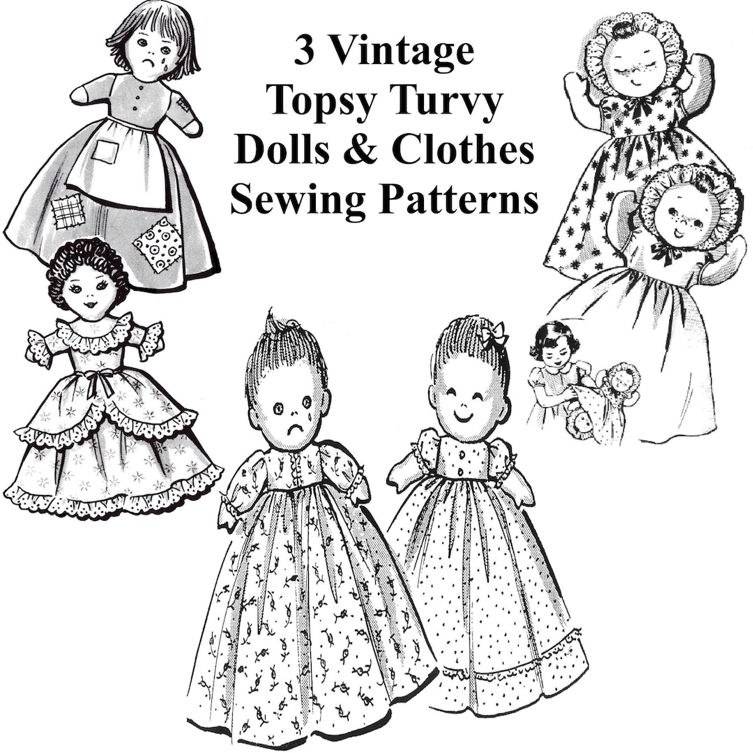 3 Topsy Turvy Cloth Doll Patterns, Cinderella, Happy Tearful and ...