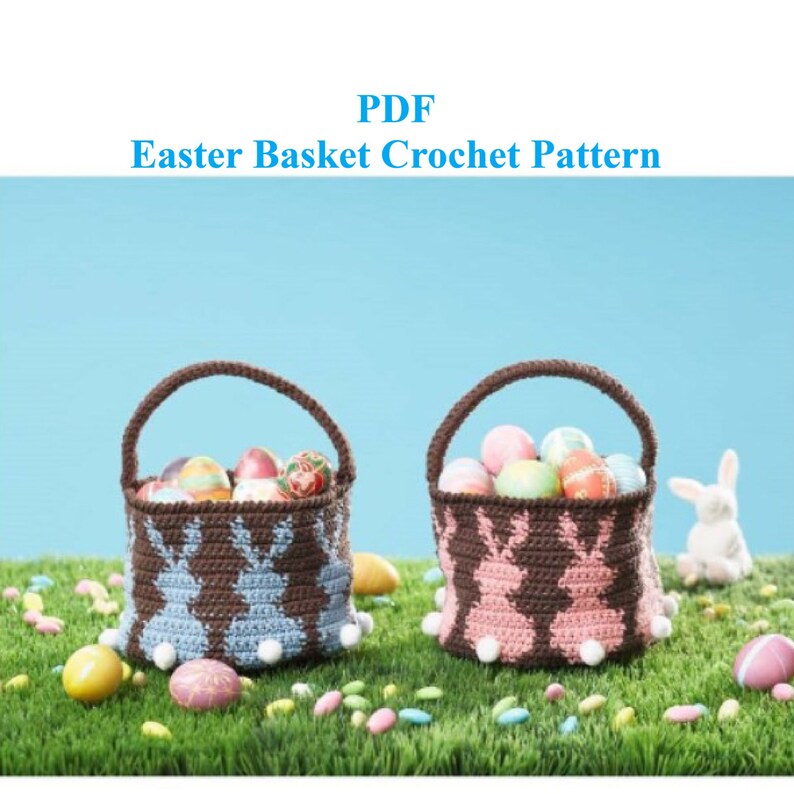 Easter Basket Crochet Pattern With Bunny Rabbits Vintage - Etsy