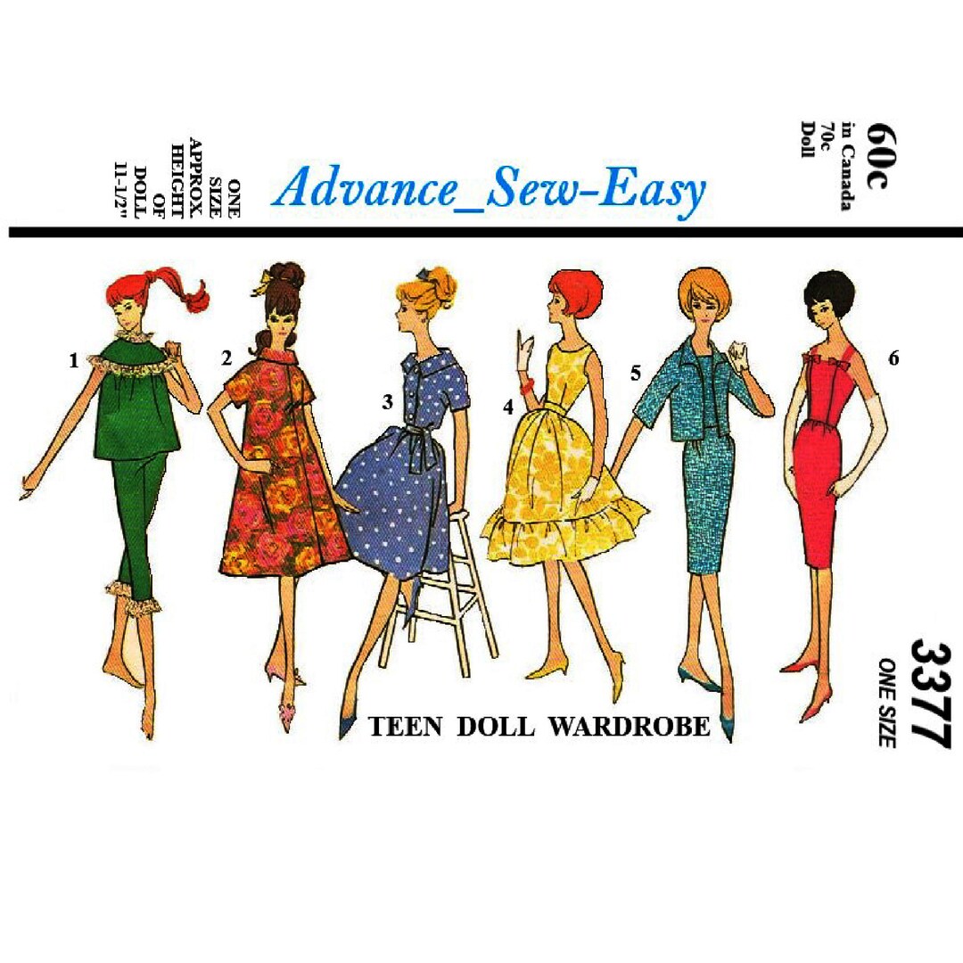 Barbie Doll Clothes Pattern Advance 3377 Vintage Pattern PDF Digital ...