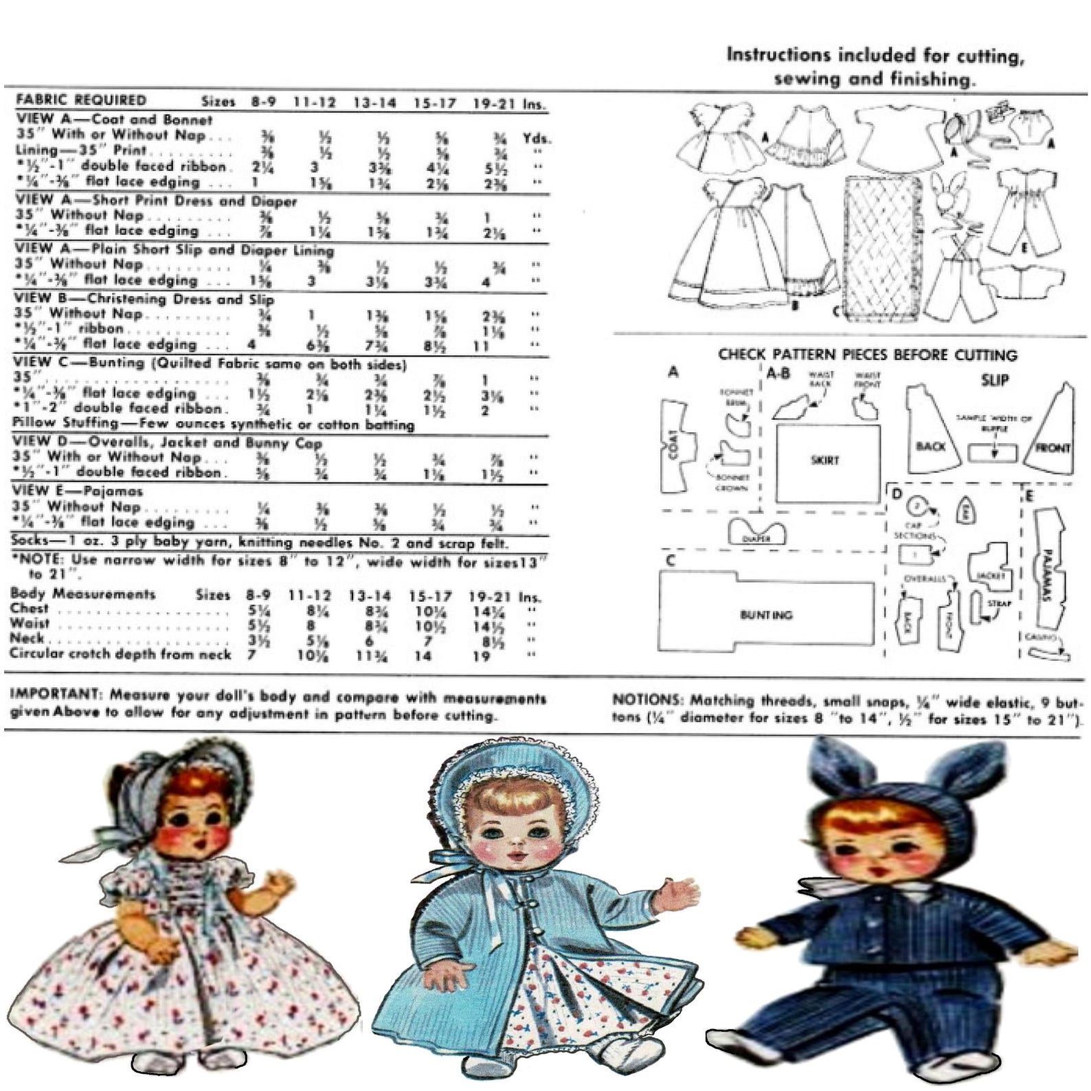 8" to 9" Baby Doll Clothes Pattern for Dy Dee Baby, Tiny Tears, Wendy ...