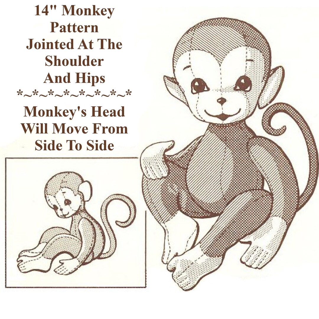 14" Monkey Pattern, Jointed at Head so Monkey's Head Moves Around ...