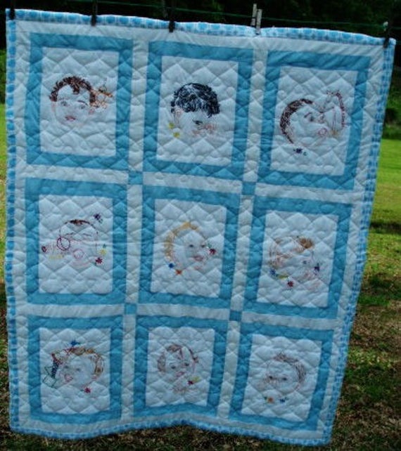 Hand Embroidery Baby Quilt Patterns Vintage Hand Stitched Embroidered
