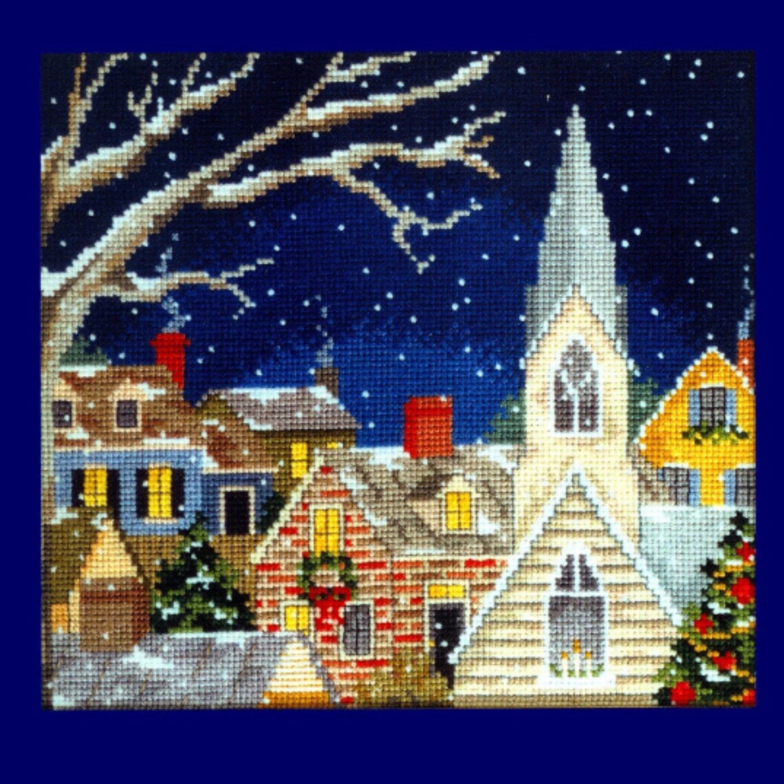Christmas Eve Pattern in Cross Stitch Church Tree Houses Snow - Etsy