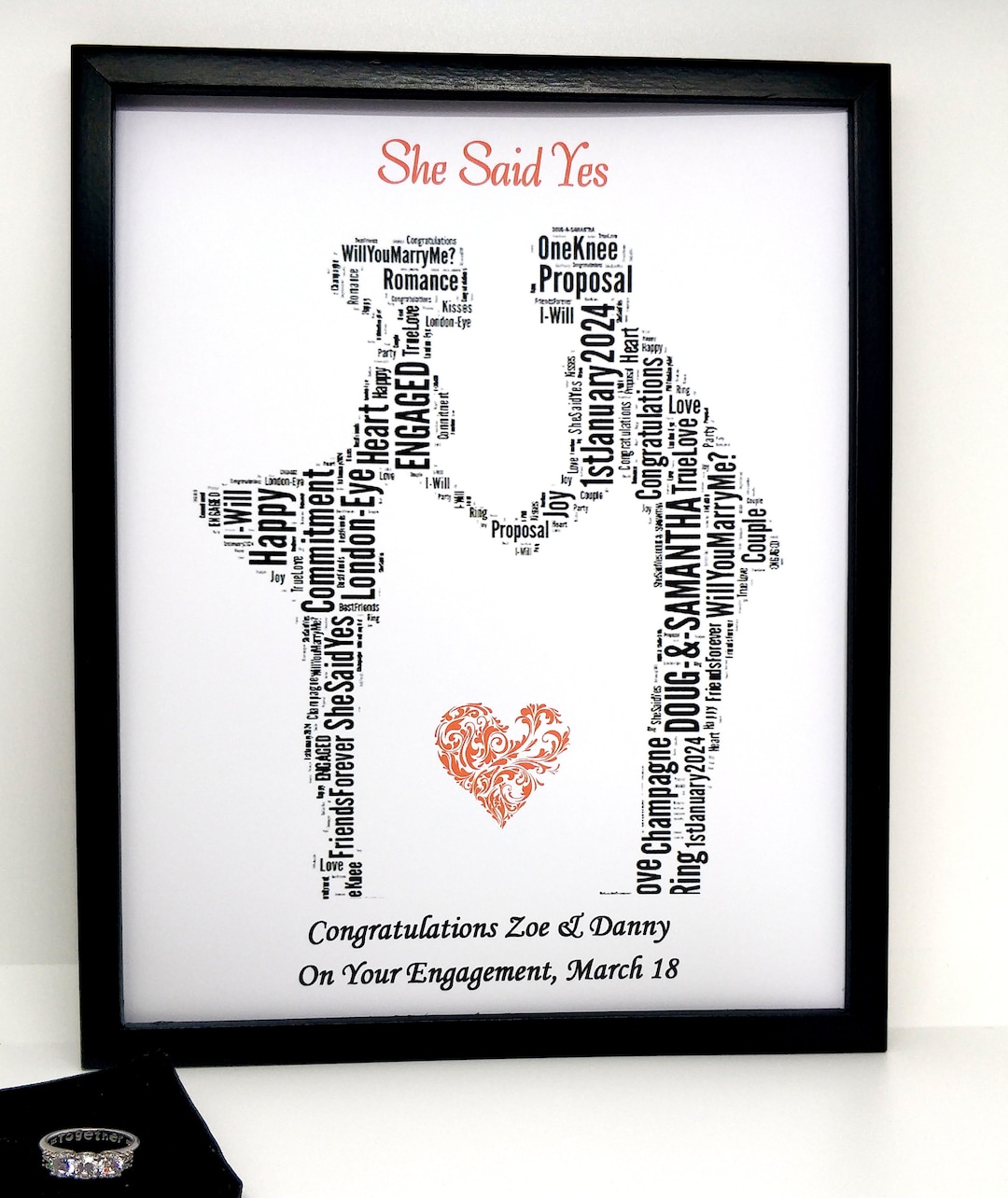 New Personalised Engagement Word Art Design (D) Presented in 8" X 10 ...