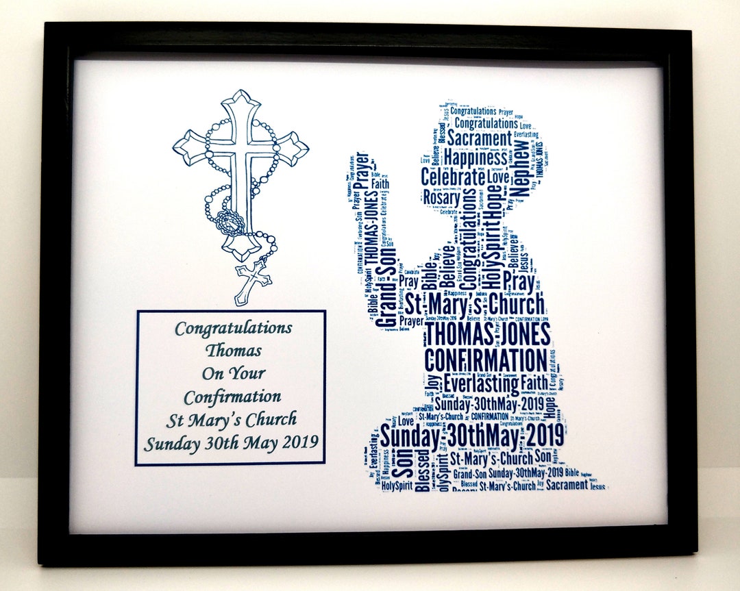 Personalised Confirmation Word Art, Boy or Girls, Design F Presented in ...