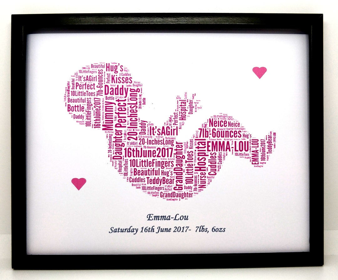 New Personalised Birth of Baby Word Art, Baby Boy, Baby Girl or Twins ...