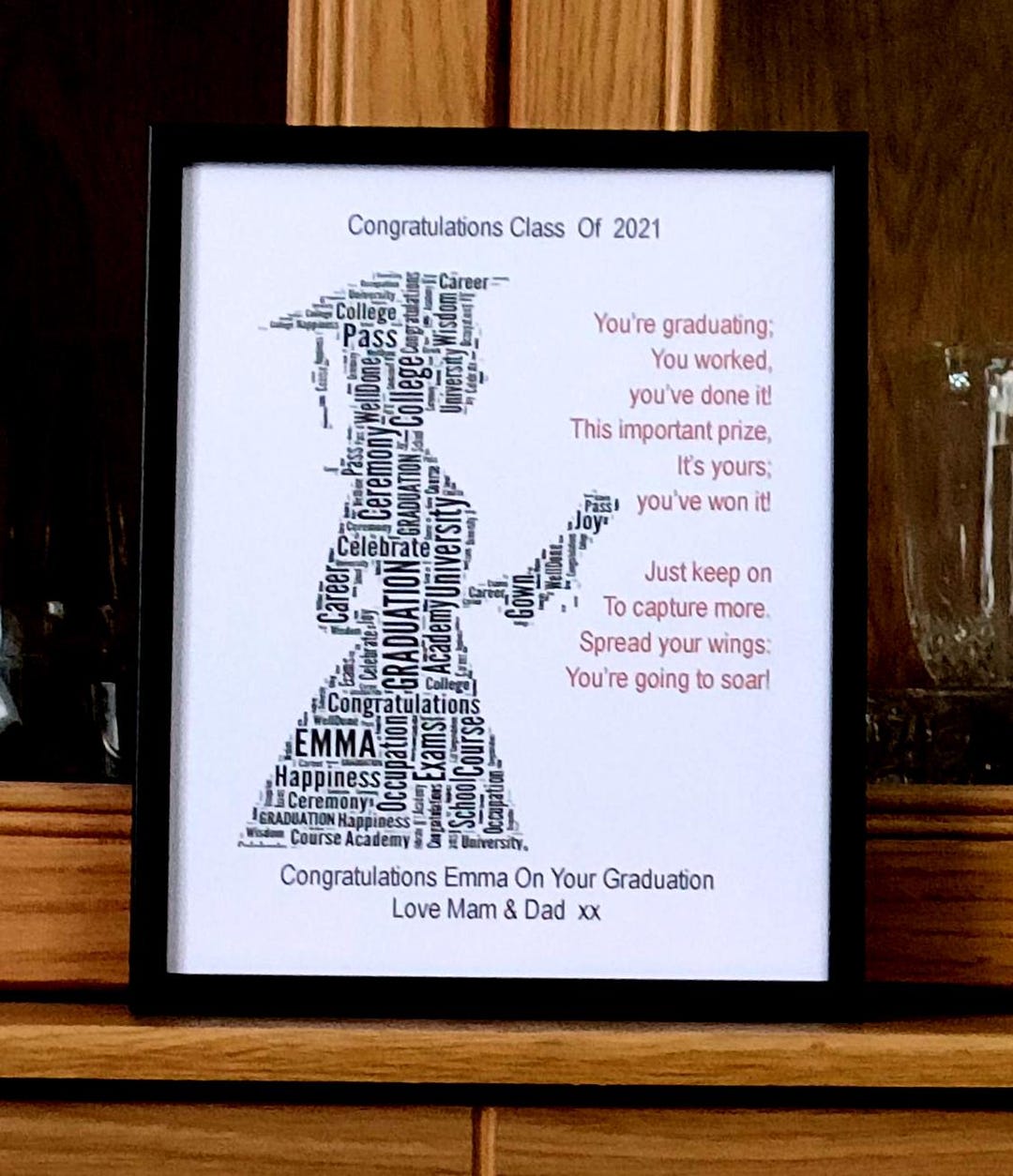 Personalised Graduation Word Art Gift: Male or Female in a 8