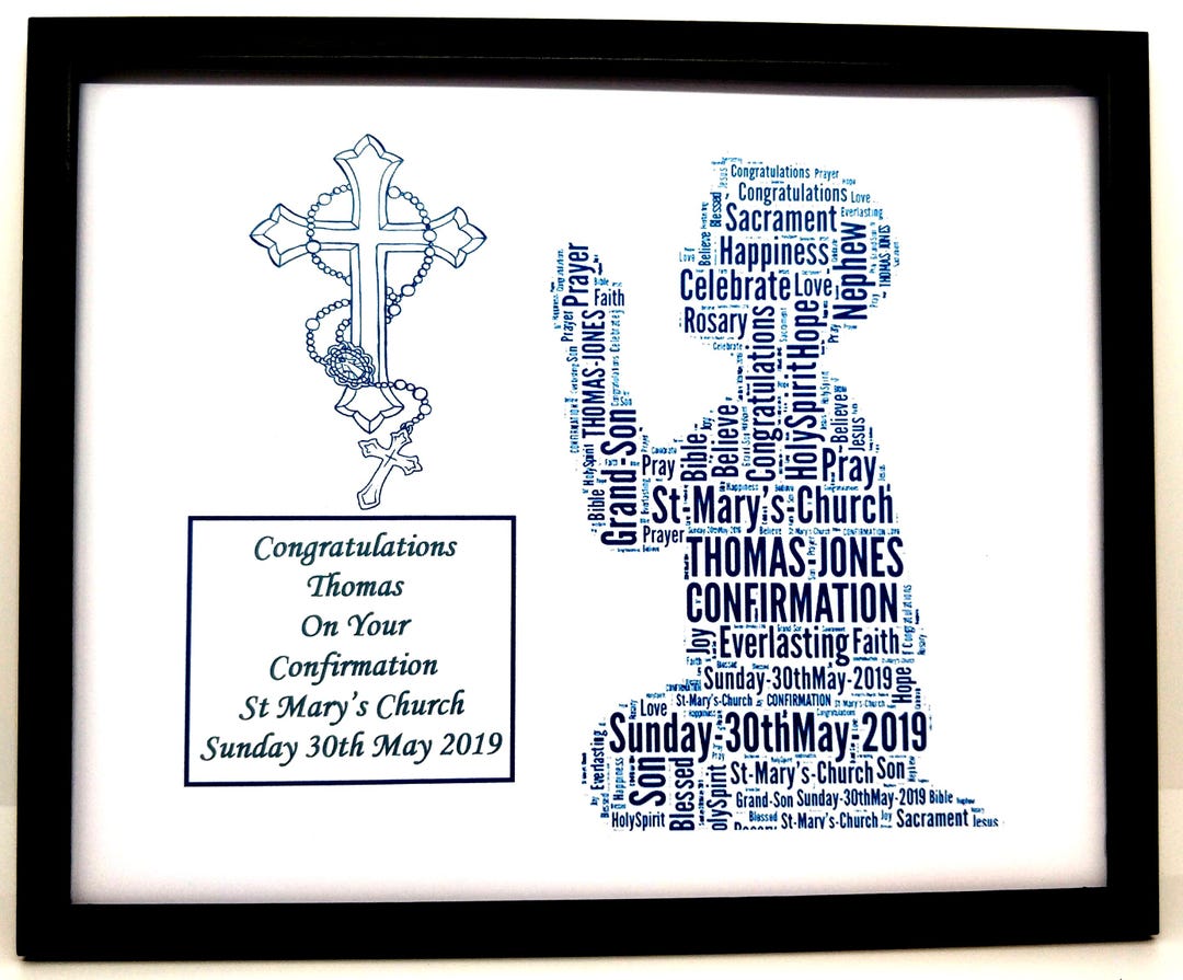 Personalised Confirmation Word Art, Boy or Girls, Design (F) Presented ...