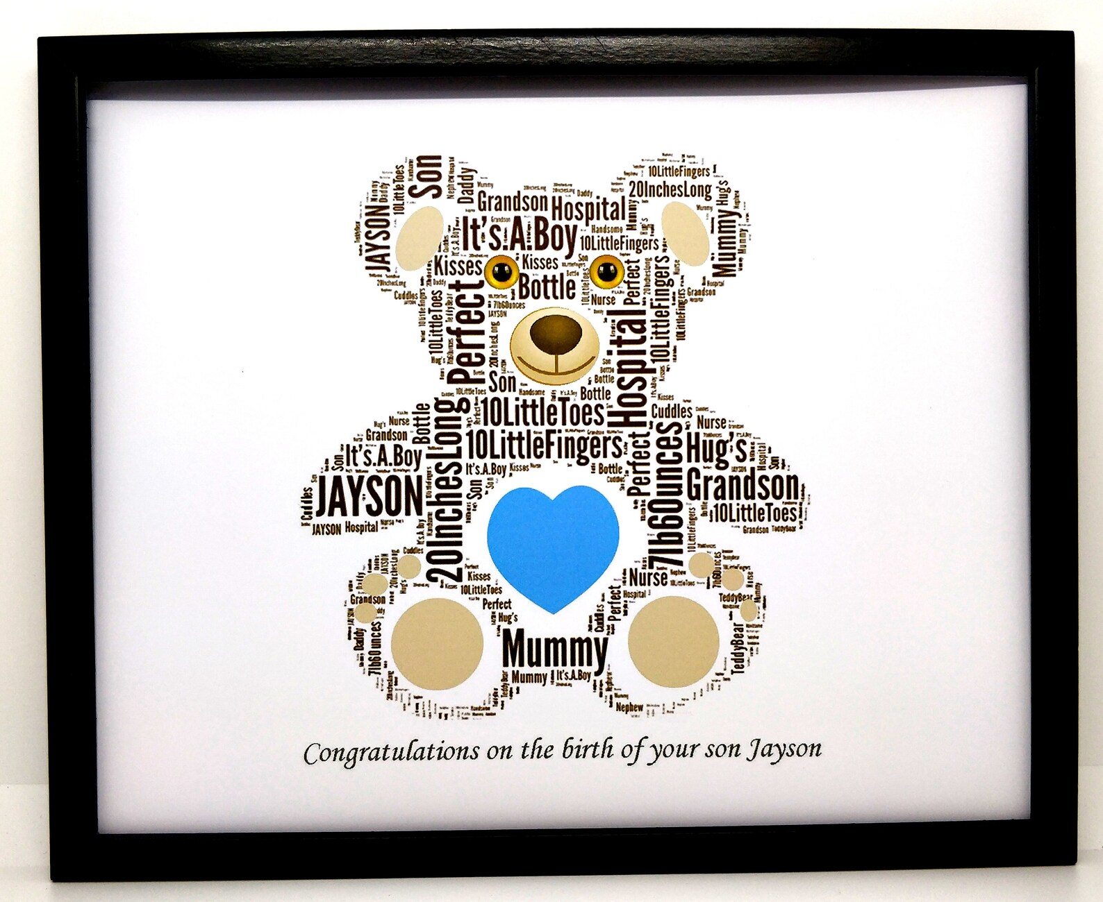 New Personalised Birth of Baby Teddy Word Art Baby Boy or - Etsy