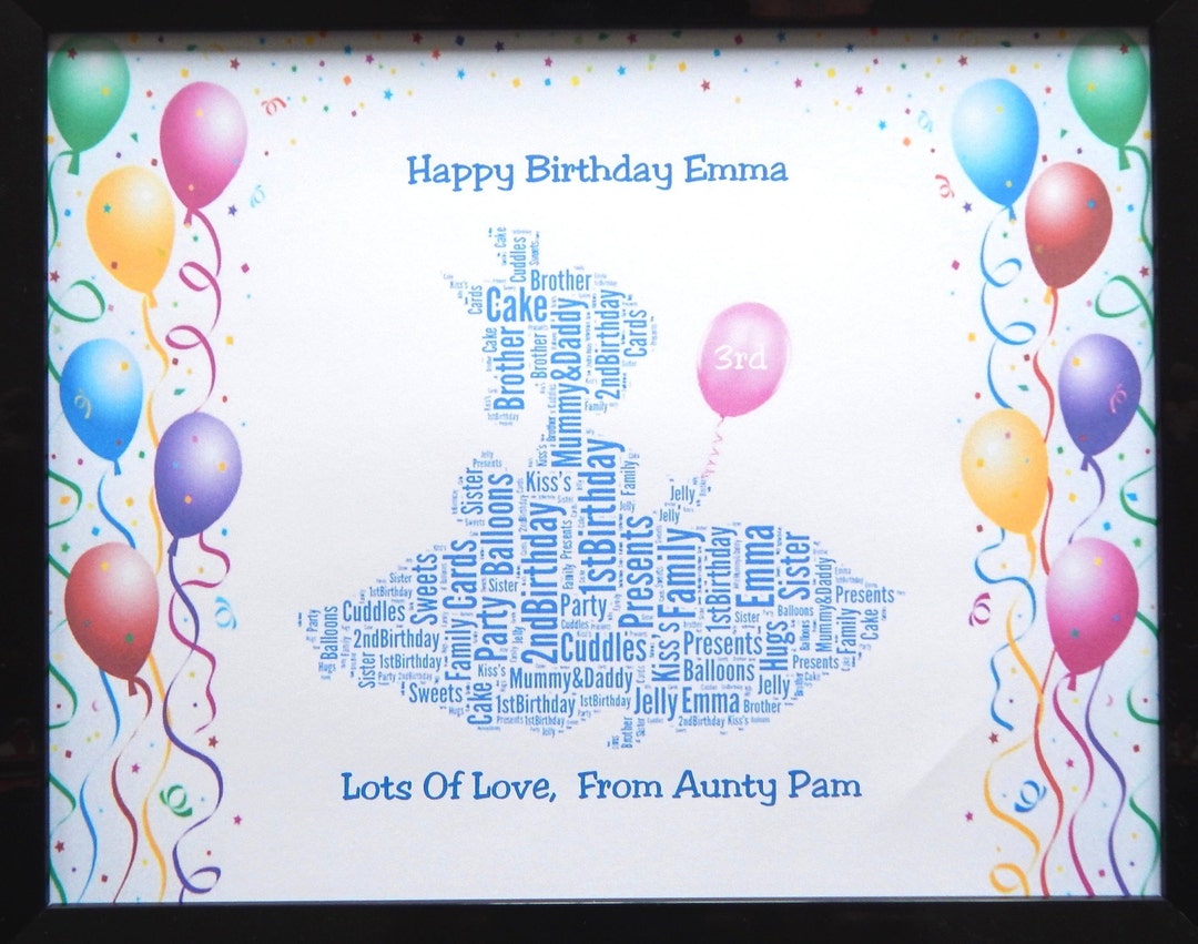 Personalized Girl Birthday Word Art Print: Unique Keepsake Gift - Etsy