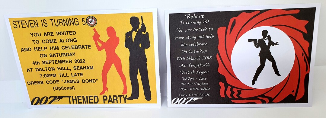 New Personalised James Bond 007, Birthday Invitations / Theme Night ...