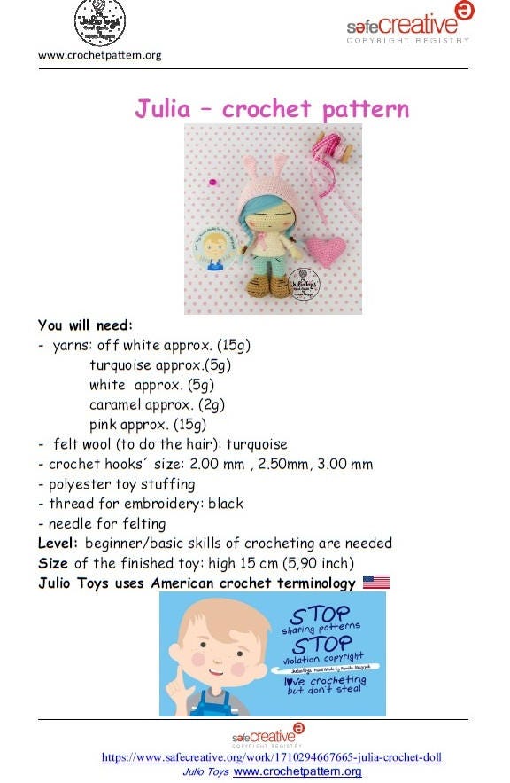 Julia With Bunny Cap PDF Crochet Pattern | Etsy