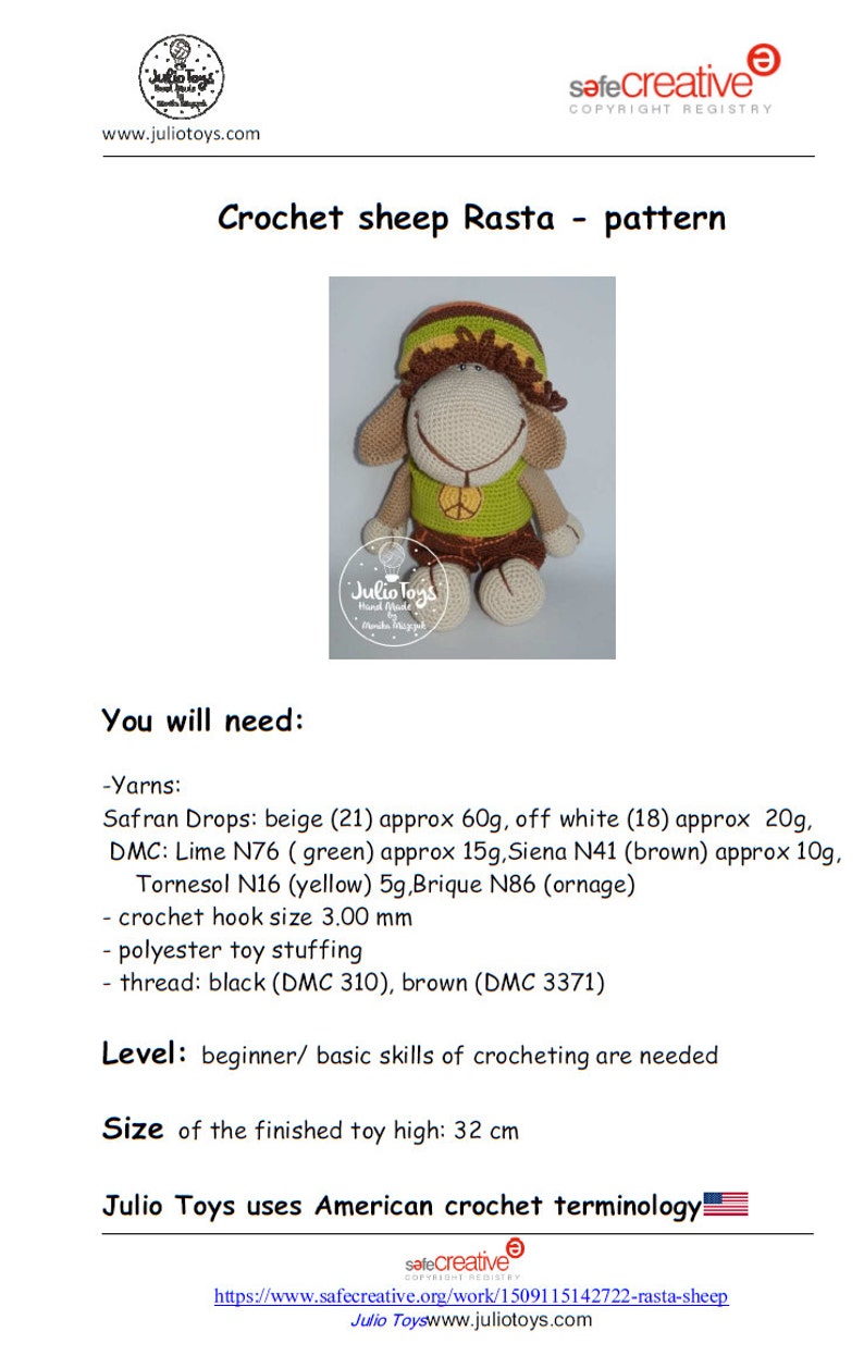 Crochet Rasta Sheep PDF Pattern | Etsy