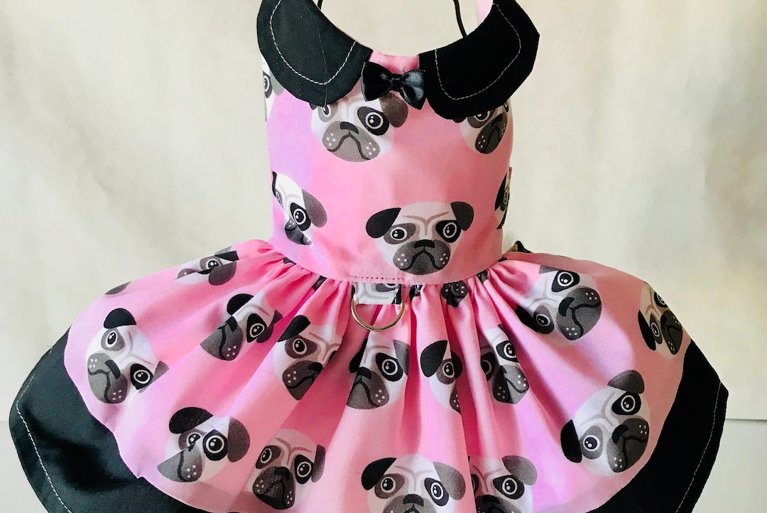 Precious Pup Pinkpug Face Harness Dress, Designer Dog Clothes, Custom ...