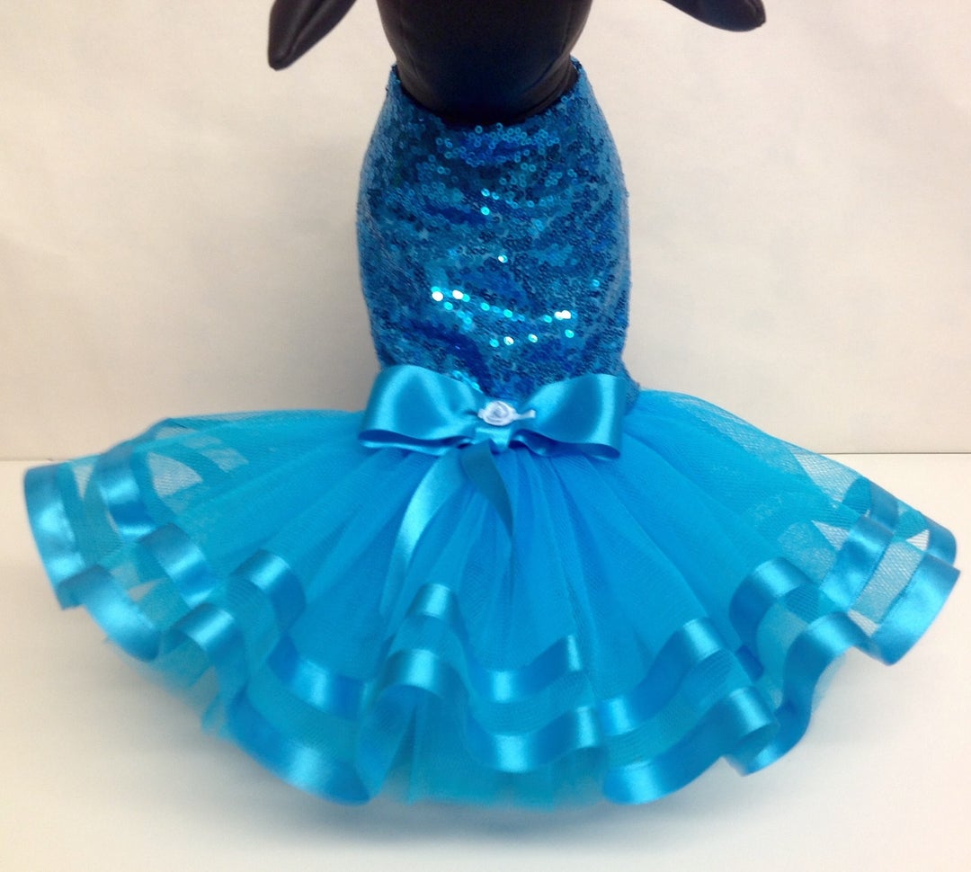 Dog Dress Turquoise Sequinned Tu Tu Party Dress for Small Breed Dogs ...