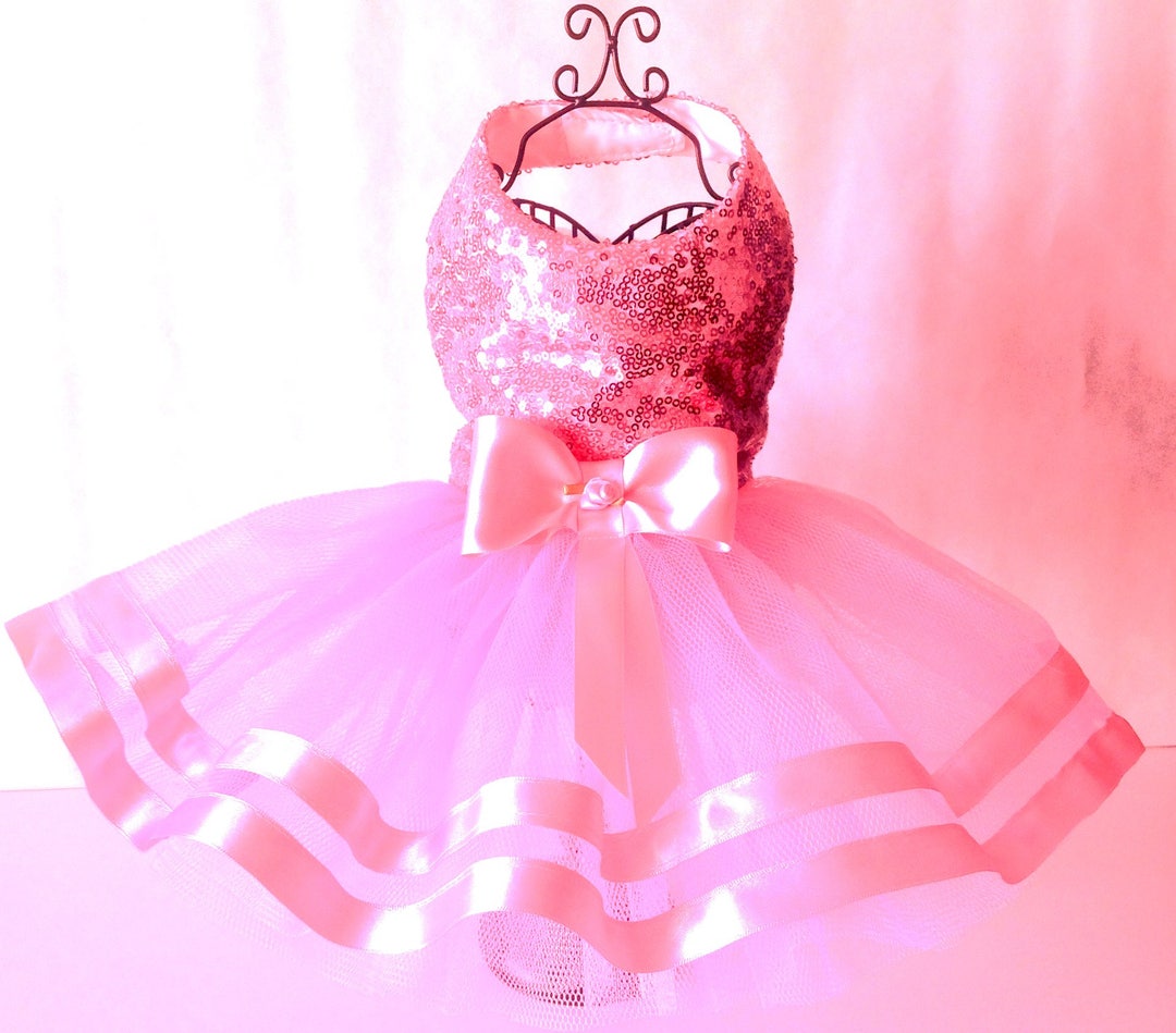 Beautiful Pink Sequinned Tu Tu Dog Dress for Small Breed Dogs Designer ...