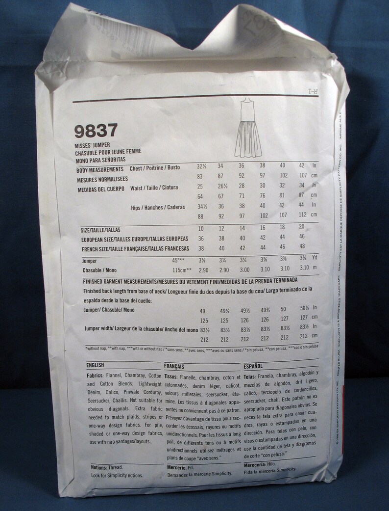Patron de couture Simplicity vintage 9837 Misses cavalier tailles 10-16 ...