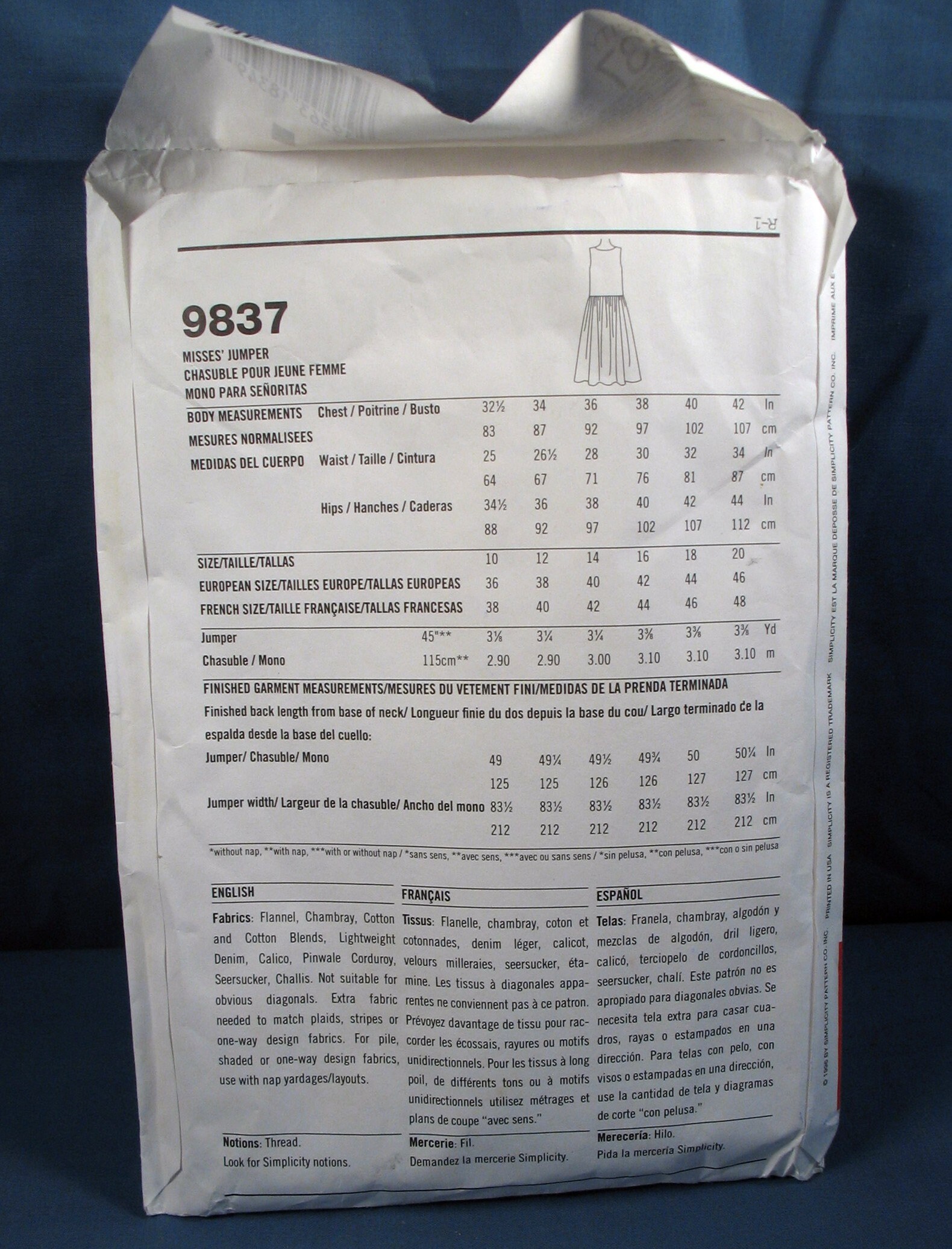 Patron de couture Simplicity vintage 9837 Misses cavalier tailles 10-16 ...