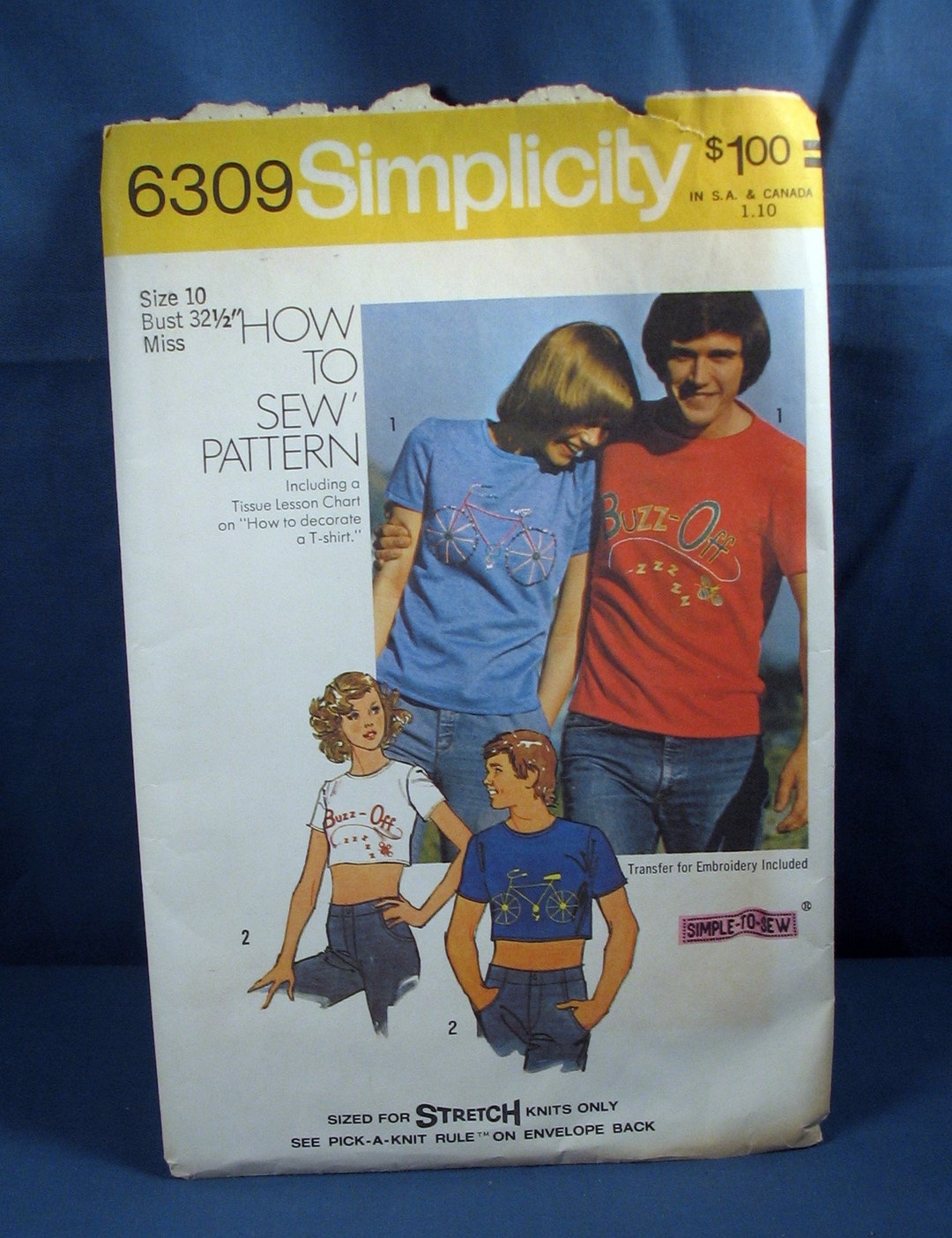 Vintage Simplicity Pattern 6309 - Misses T Shirt With Embroidery ...