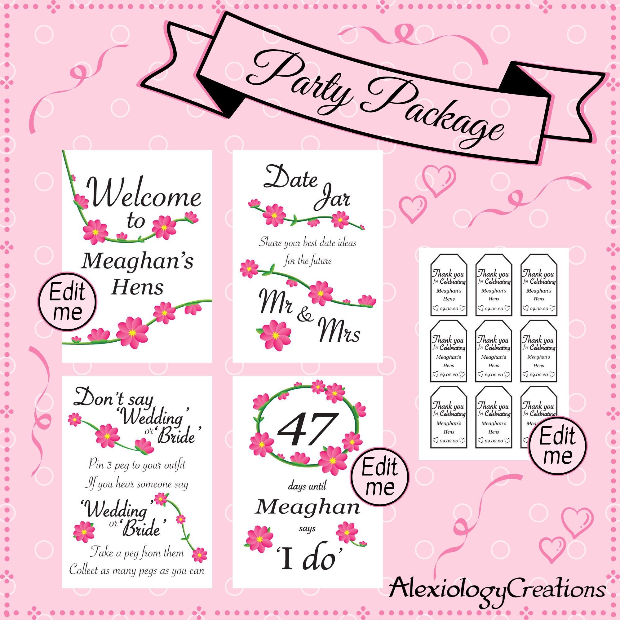 Hens Night/bridal Shower/bachelorette Party Package/set. DIY, Digital ...